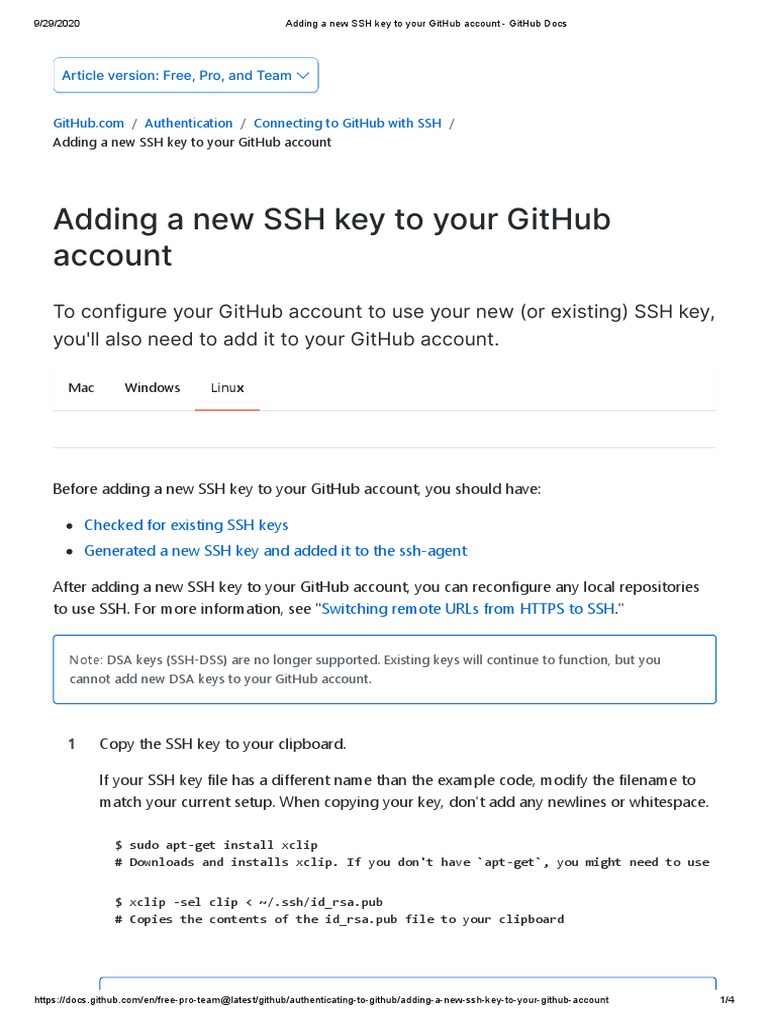 Adding A New SSH Key To Your GitHub Account - GitHub Docs | PDF | Computer File | Utility Software