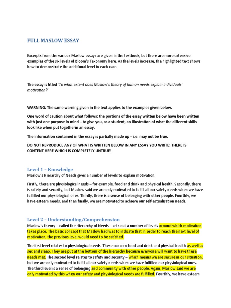 04 - Full Maslow Essay Edited | PDF | Self Actualization | Motivation