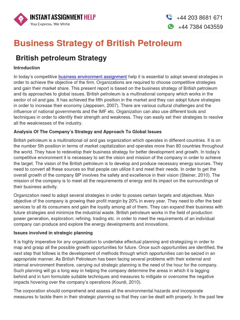 Business Strategy of British Petroleum Sample | PDF | Bp | Strategic ...