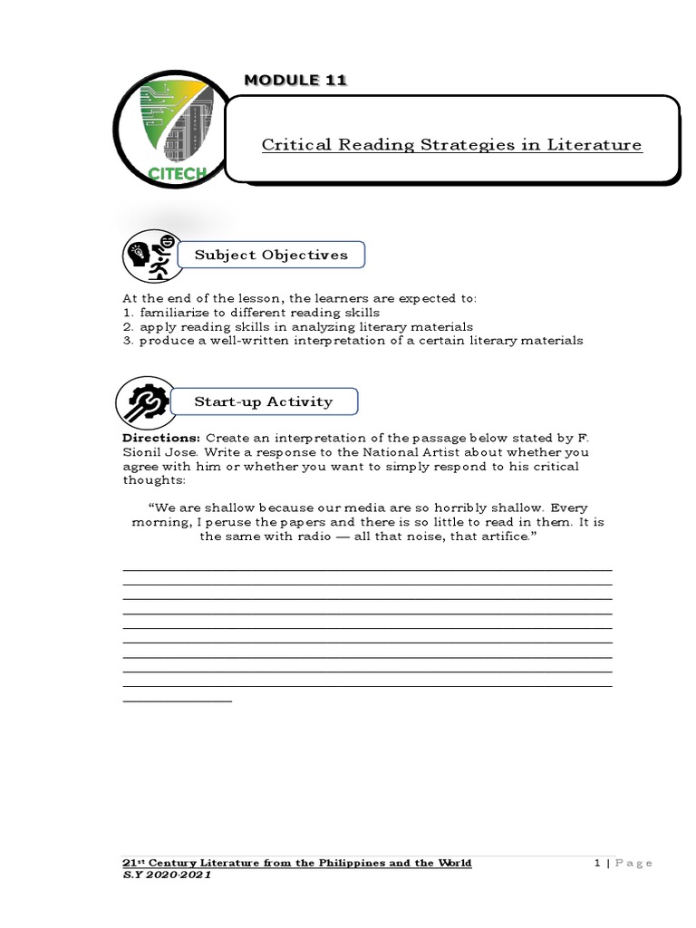 Critical Reading Strategies for Analyzing Literature | PDF | Reading ...