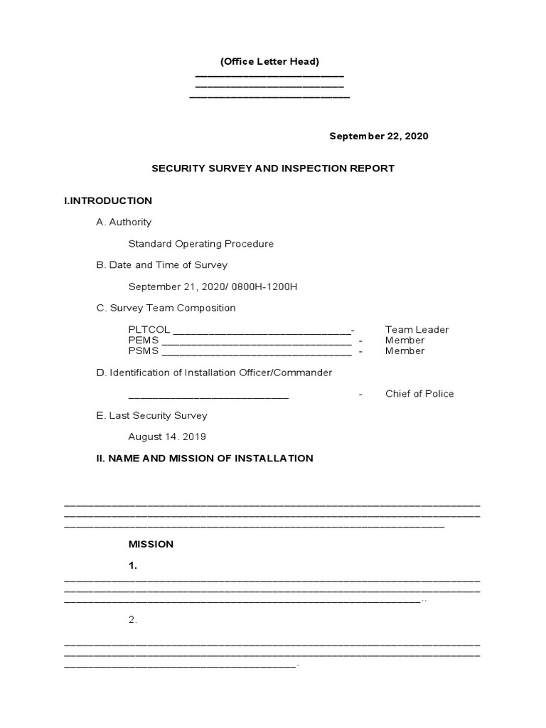 Sample Format of Security Survey and Inspection Report | PDF ...