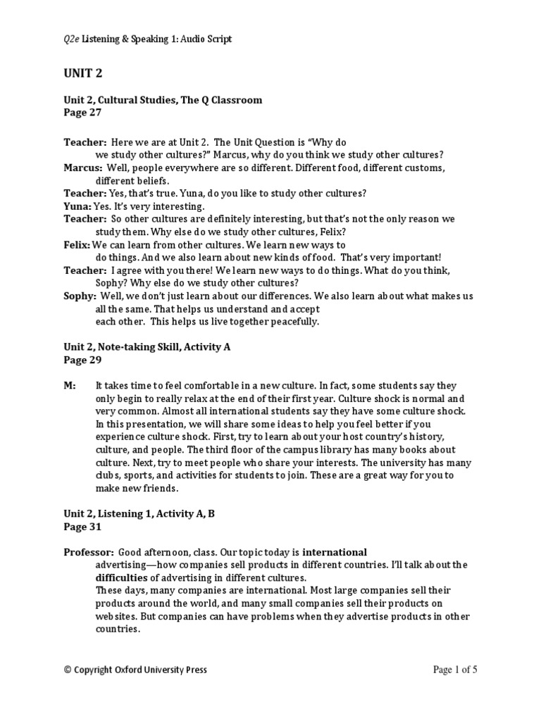 Unit 2: Q2e Listening & Speaking 1: Audio Script | PDF | Advertising ...