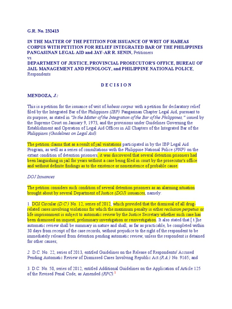 IBP Pangasinan Vs DOJ (Applciation of Art 125 of RPC) | PDF | Remand ...