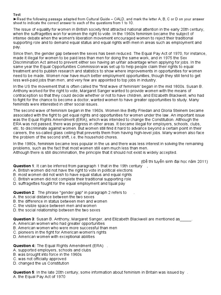 Test 10-502 de | PDF | Feminism | Gender Studies