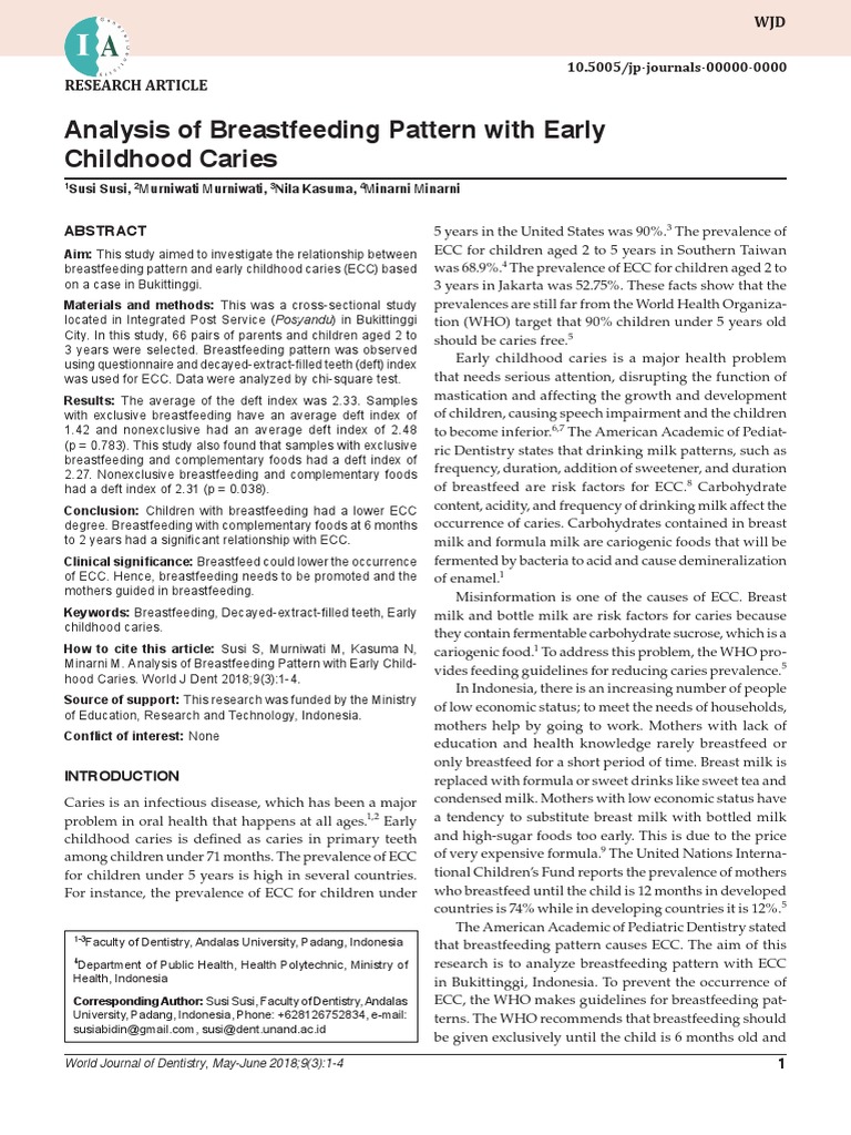 Analysis of Breastfeeding Pattern With Early Childhood Caries | PDF ...
