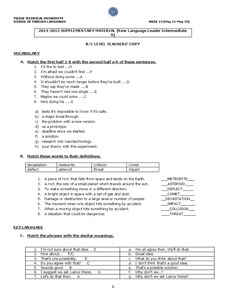 New Language Leader Intermediate Unit 9 Key | PDF | Doping In Sport | Fax