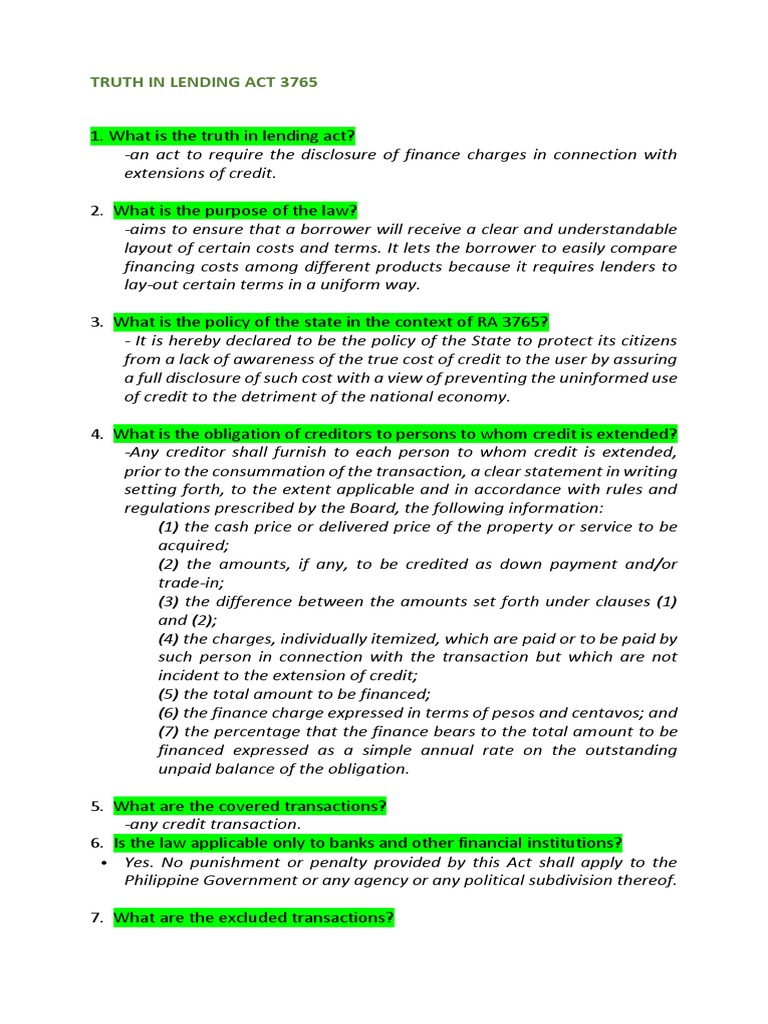 TILA | PDF | Truth In Lending Act | Securities (Finance)