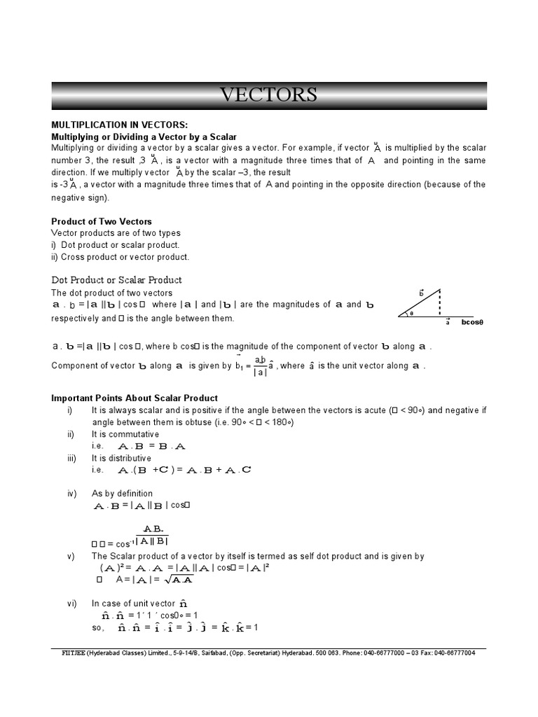 Vectors: Dot Product or Scalar Product | PDF | Euclidean Vector | Scalar (Mathematics)