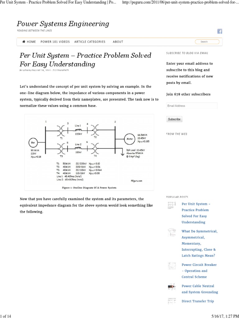 Per Unit System Practice Problem Solved-1-4 | PDF
