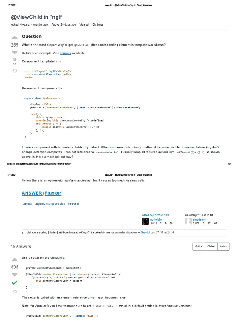 Angular - @ViewChild in - Ngif - Stack Overflow | PDF | Computer Science | Software Engineering