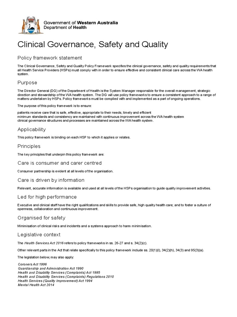 Clinical Governance, Safety and Quality | PDF | Health Care | Governance