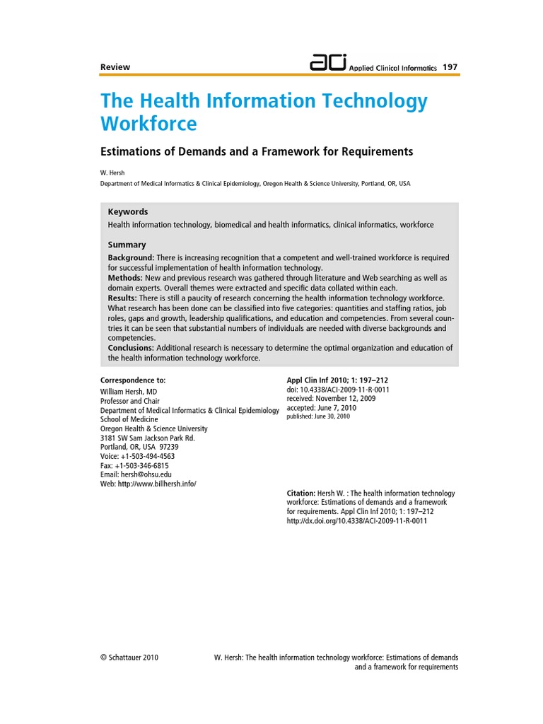 The Health Information Technology Workforce: Estimations of Demands and ...
