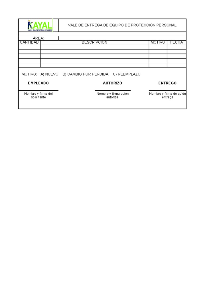 Vale de Entrega de Epp | PDF