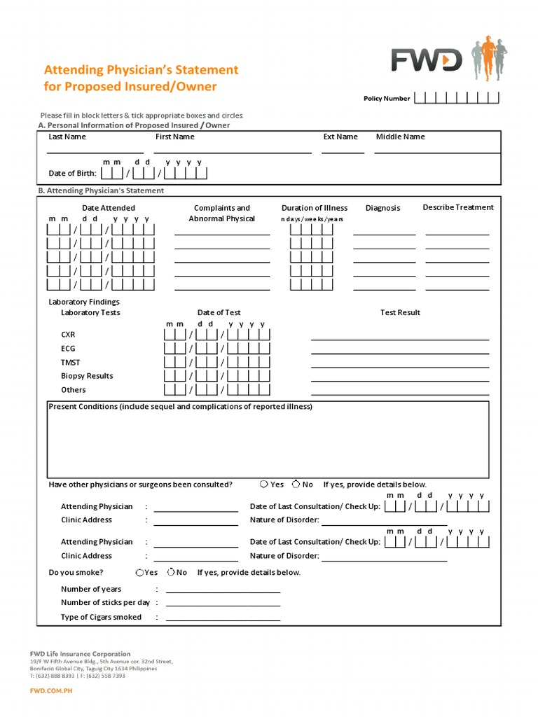 Attending Physician's Statement Form | PDF | Health Sciences | Diseases ...
