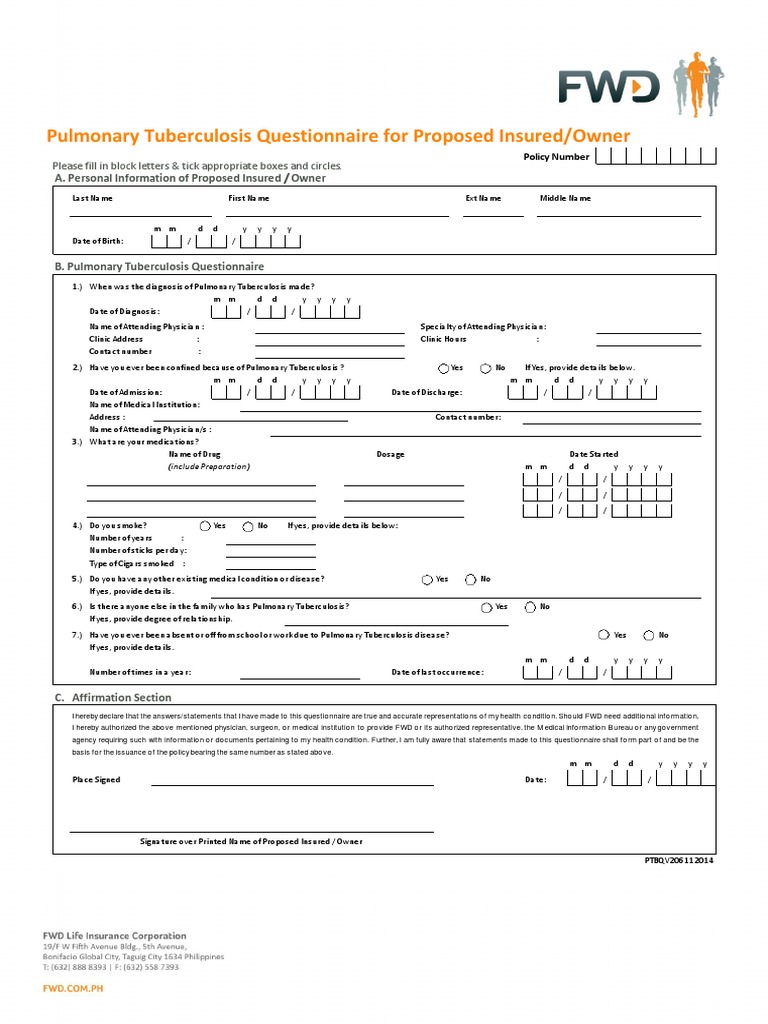 Pulmonary Tuberculosis Questionnaire PDF | Download Free PDF ...