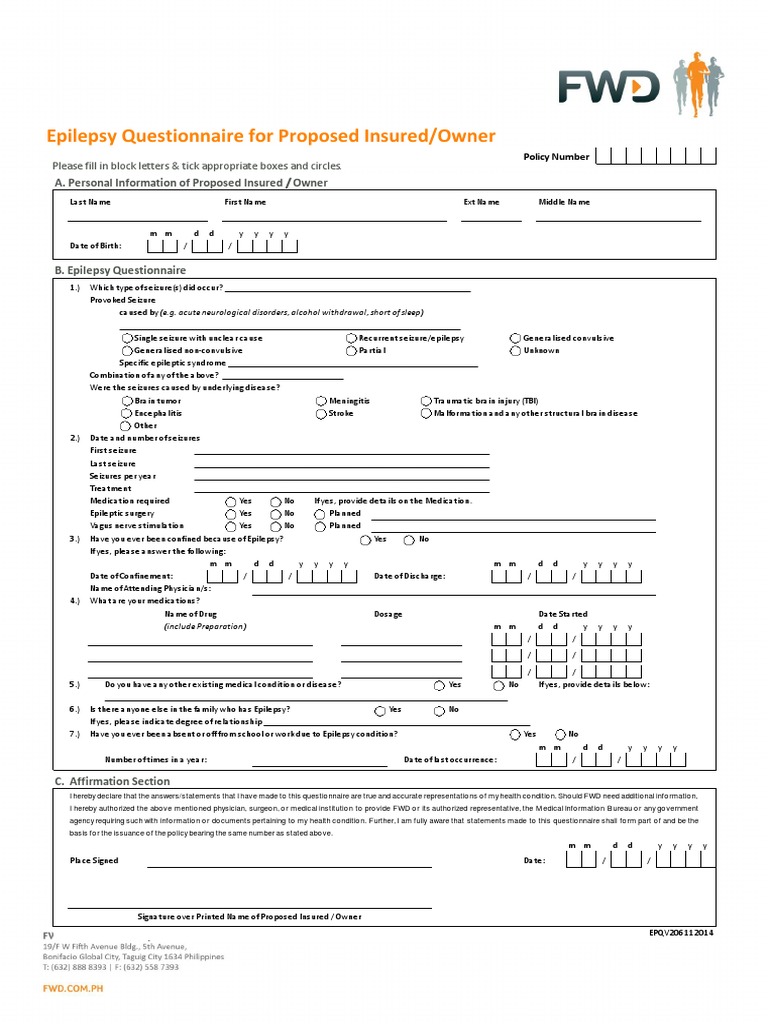Epilepsy Questionnaire | PDF | Epilepsy | Episodic And Paroxysmal Disorders