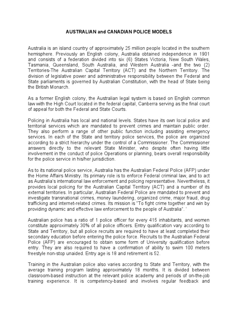 Australian and Canadian Police Models | PDF | Provinces And Territories ...