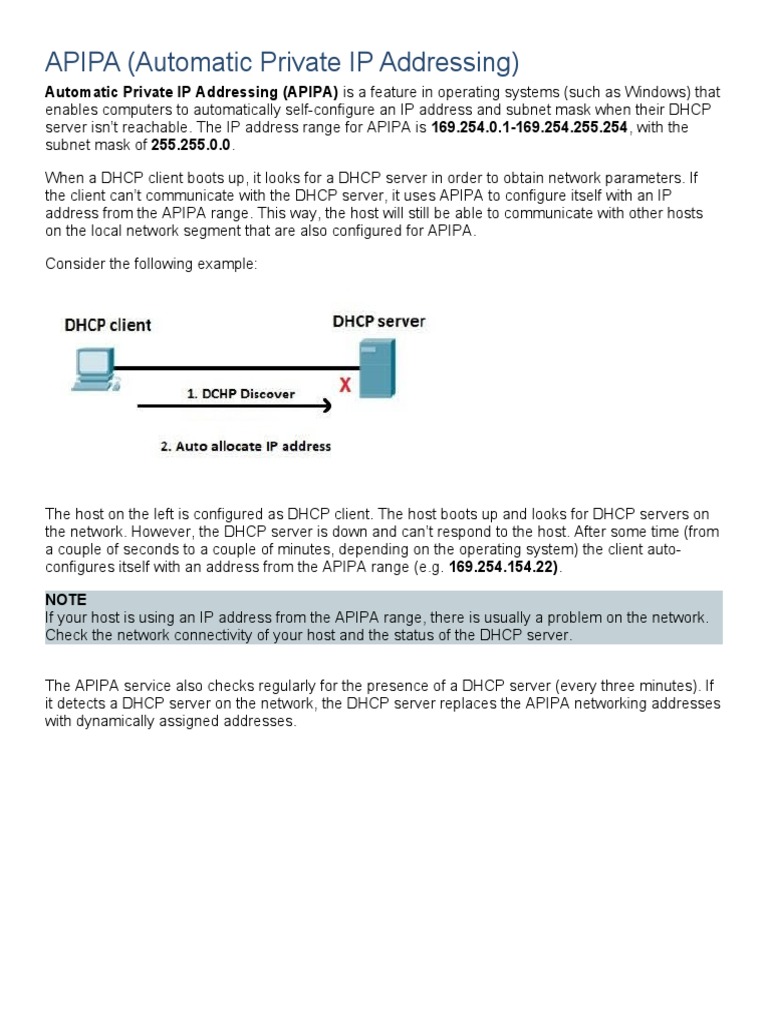 APIPA (Automatic Private IP Addressing) | PDF | Ip Address | Communications Protocols