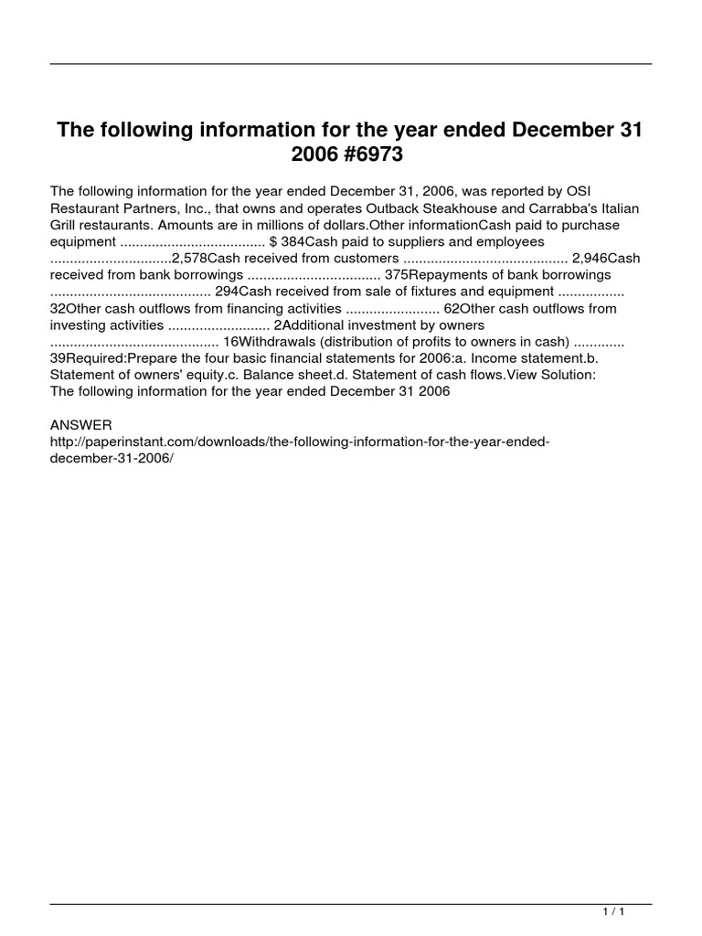 The Following Information For The Year Ended December 31 2006 | PDF