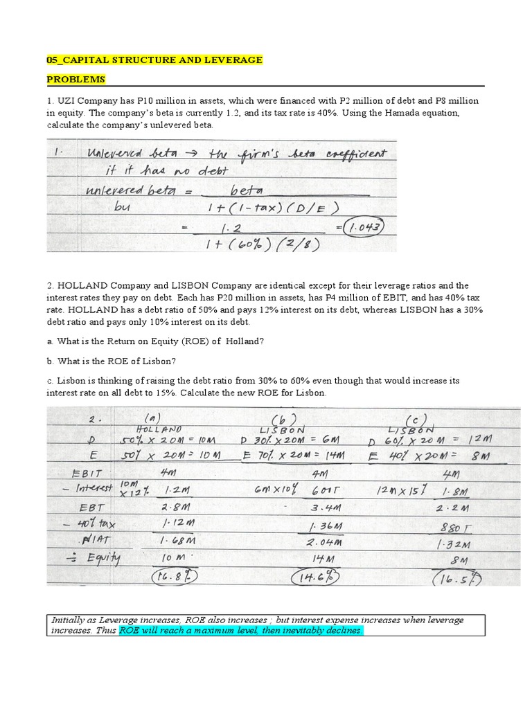 05 - CAPITAL STRUCTURE AND LEVERAGE - PROBLEMS With Answers | PDF | Capital Structure | Debt