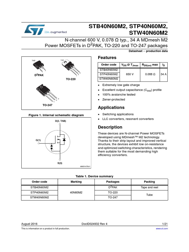 STB40N60M2, STP40N60M2, STW40N60M2 | PDF