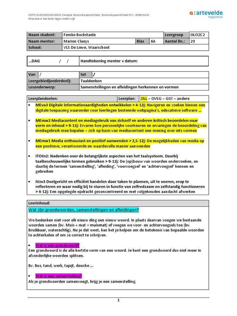 Lesvoorbereiding Nederlands | PDF