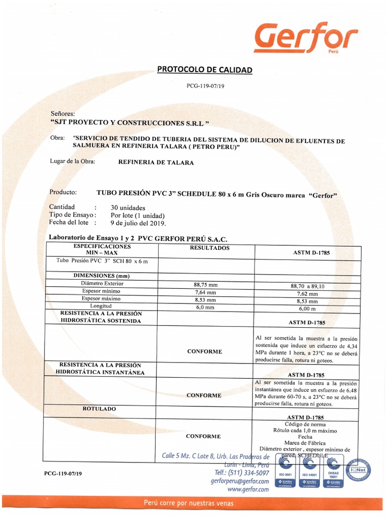 Protocolo de Calidad - Gerfor | PDF