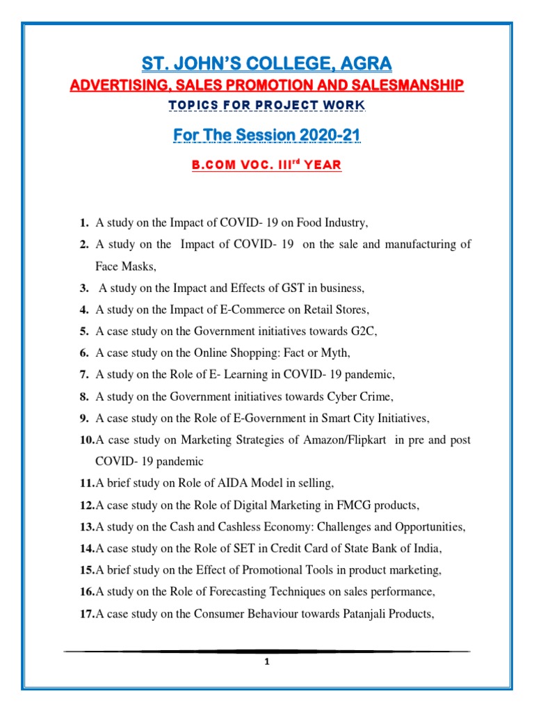 Project Topics (2020-21) | PDF | Marketing | Advertising