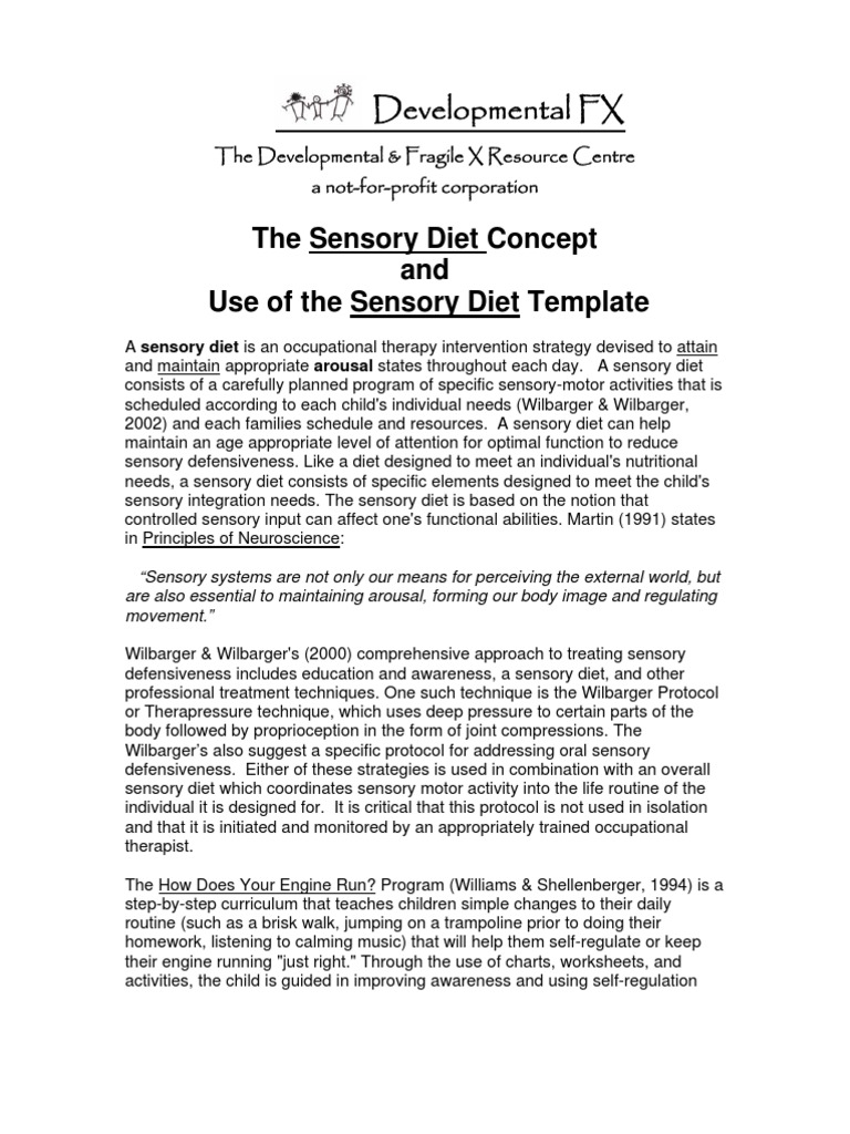 Sensory Diet Handout for Developmental FX | PDF | Sensory Processing ...