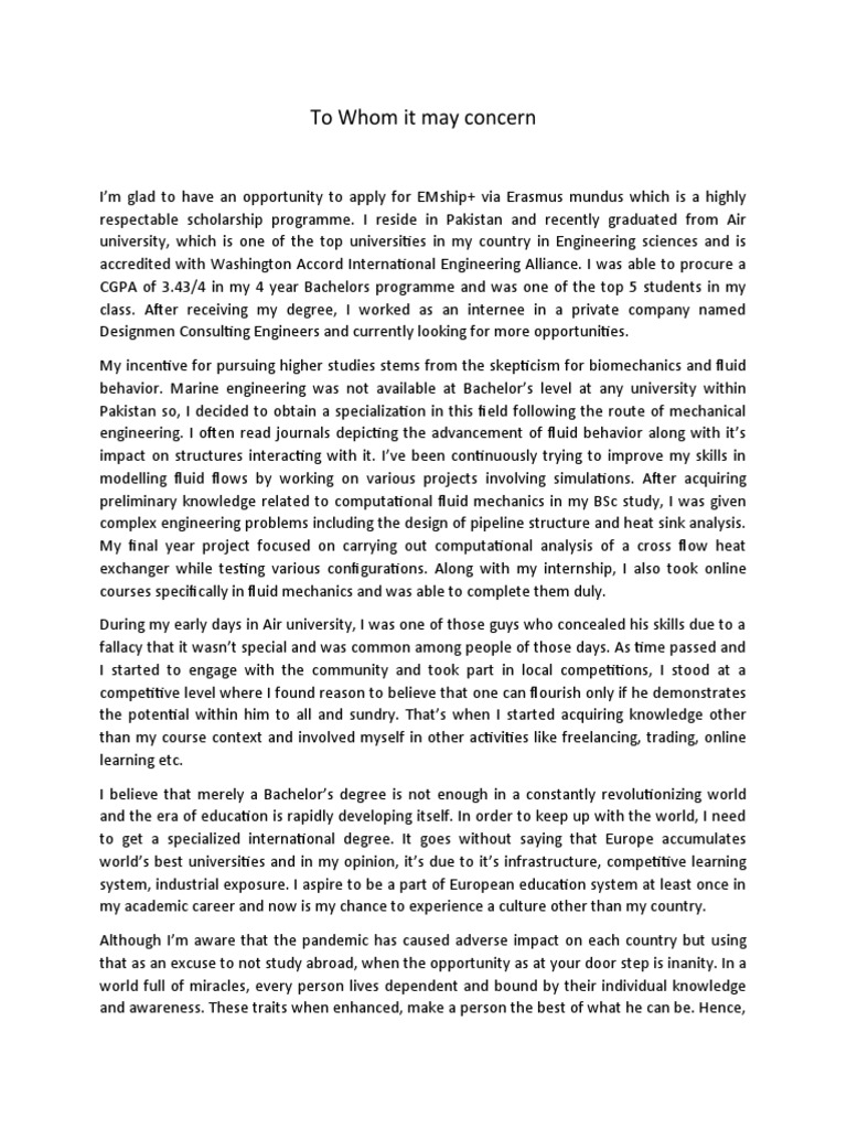 Motivational Letter (Huzaifa) | PDF | Bachelor's Degree | Engineering