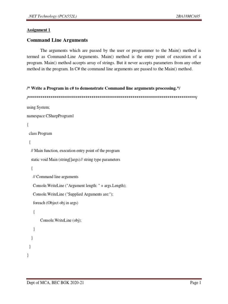 Write A Program in C# To Demonstrate Command Line Arguments Processing | PDF | Parameter ...