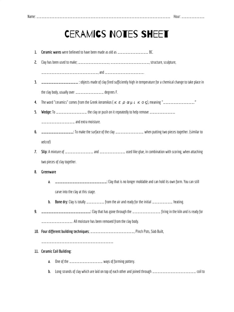 Ceramics Notes Sheet | PDF | Pottery | Ceramic Art