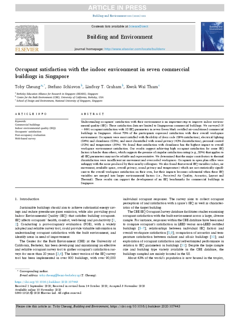 Occupant Satisfaction With The Indoor Environment in Sev - 2020 ...