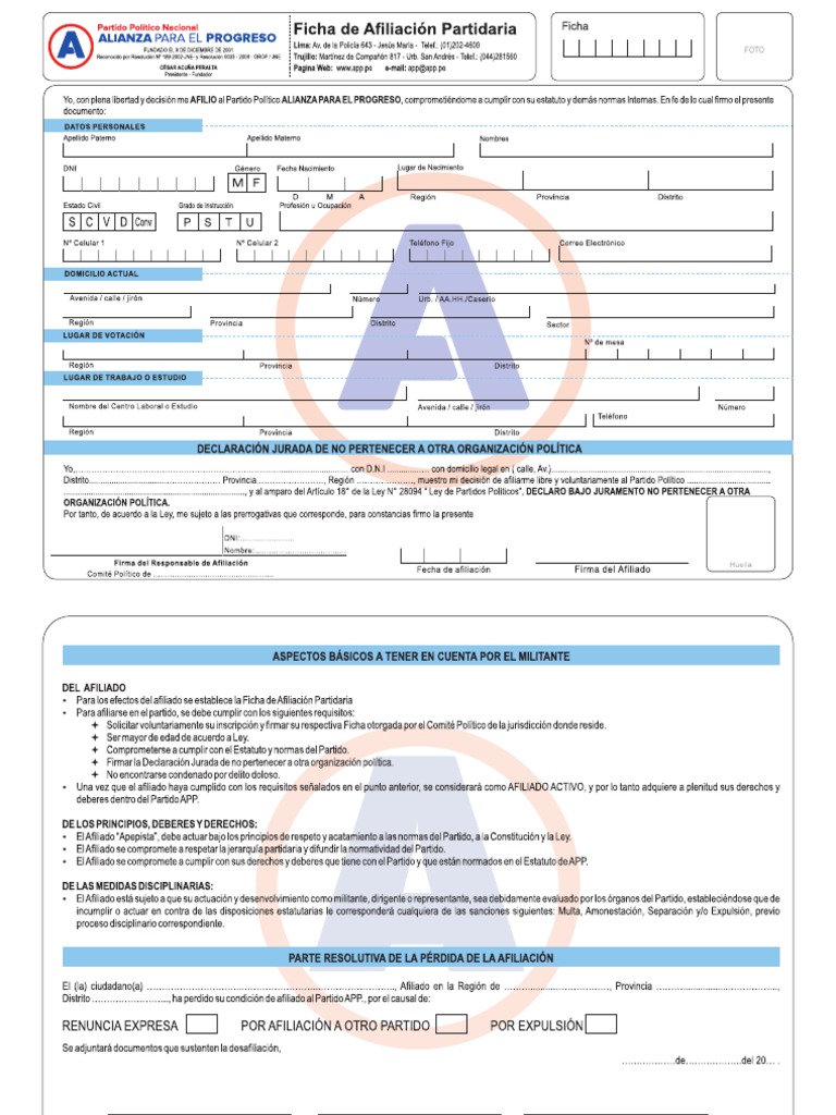 Ficha de Afiliacion APP | PDF