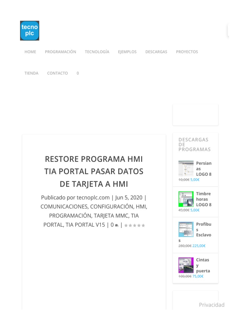 Restore Programa HMI TIA Portal Pasar Datos de Tarjeta A HMI Tecnoplc PDF | PDF | Privacidad en ...