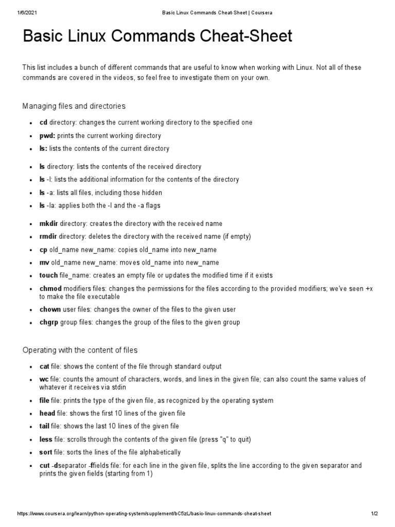 Basic Linux Commands Cheat-Sheet | PDF | Computer File | Data Management