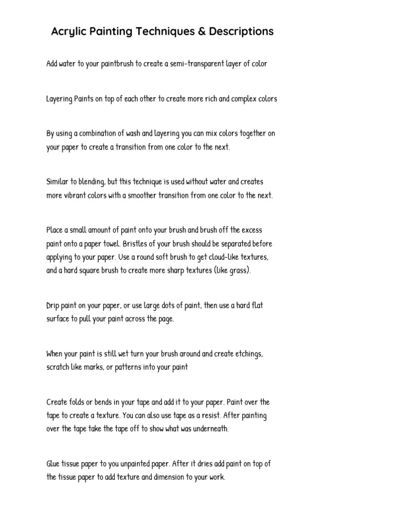 Acrylic Painting Techniques Descriptions | PDF