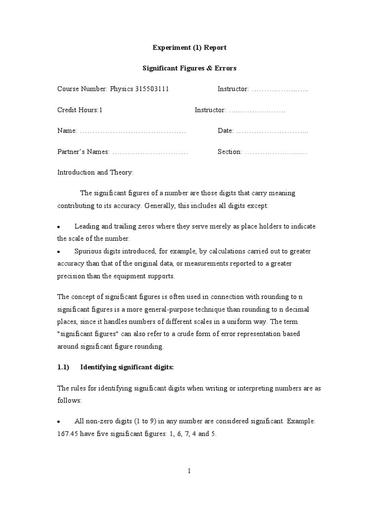EXP1 - Significant Figures Errors | PDF | Significant Figures | Numbers