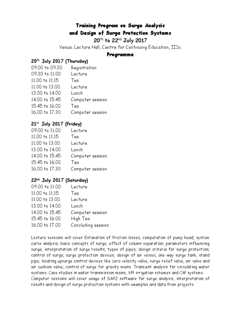 Three-Day Training Program on Surge Analysis and Design of Surge ...