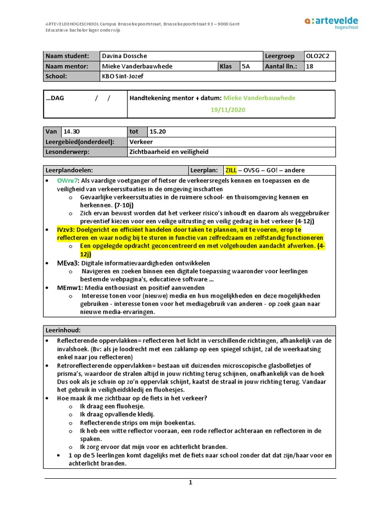 Lesvoorbereiding Verkeer | PDF