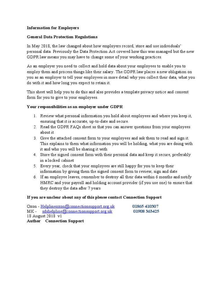 GDPR Employer Template and Employee Consent Form | PDF | Payroll ...