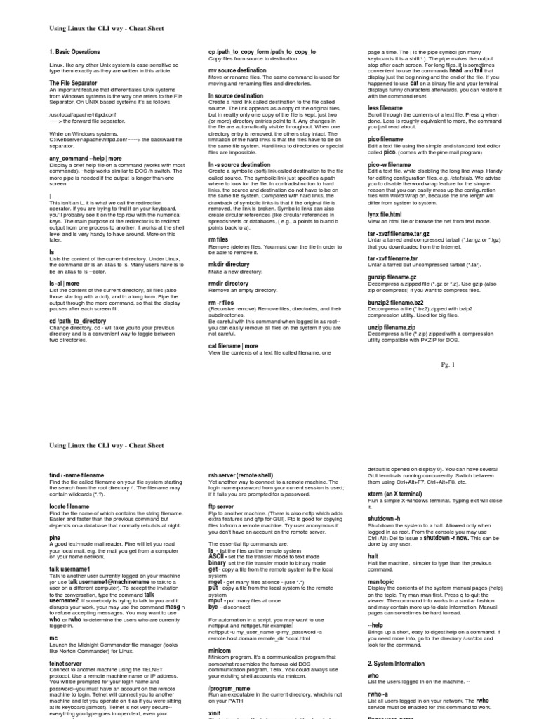 Using Linux The CLI Way - Cheat Sheet | PDF