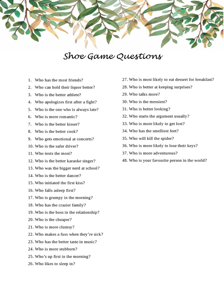 Shoe Game Questions | PDF