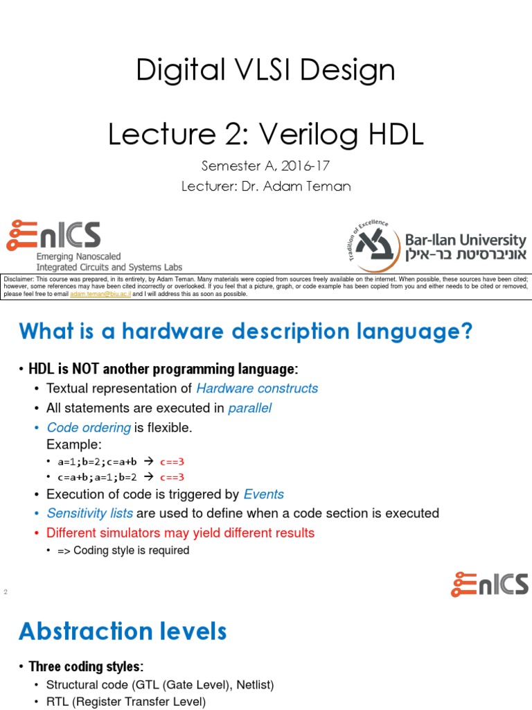 Lecture 2 Verilog PDF | PDF | Hardware Description Language | Electrical Engineering