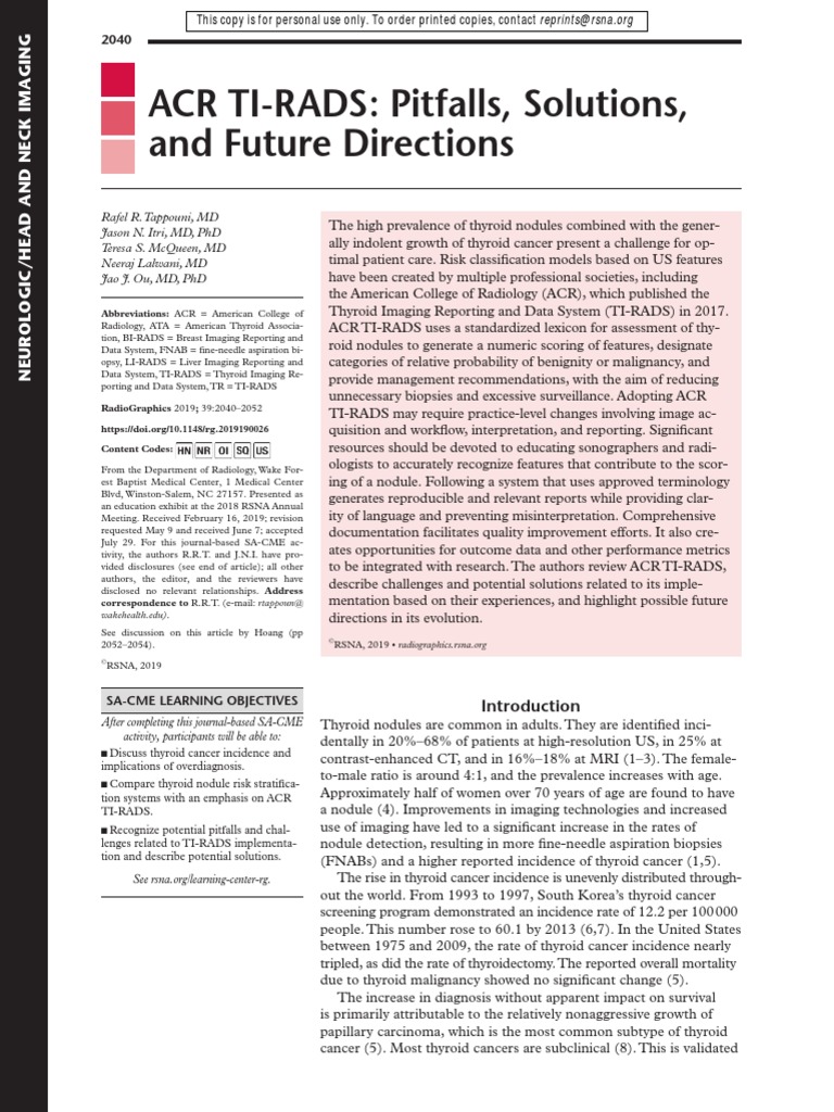 ACR TI-RADS: Pitfalls, Solutions, and Future Directions | PDF ...