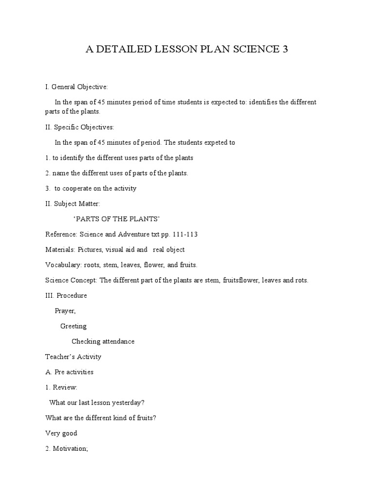 Parts of Plants: Detailed Lesson Plan | PDF | Leaf | Root