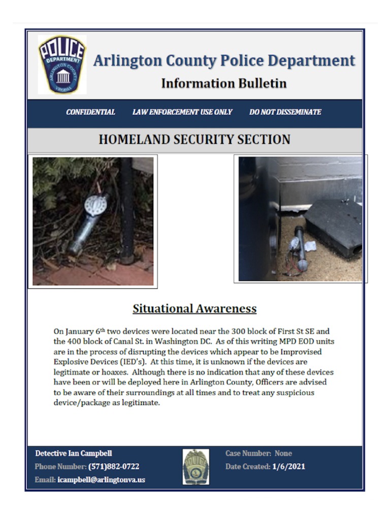 Arlington County Police Department Information Bulletin Re IEDs | PDF