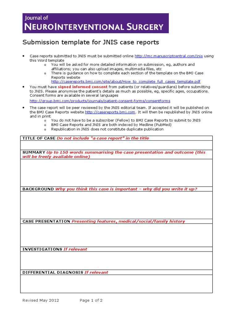 Submission Template For JNIS Case Reports: Signed Informed Consent | PDF