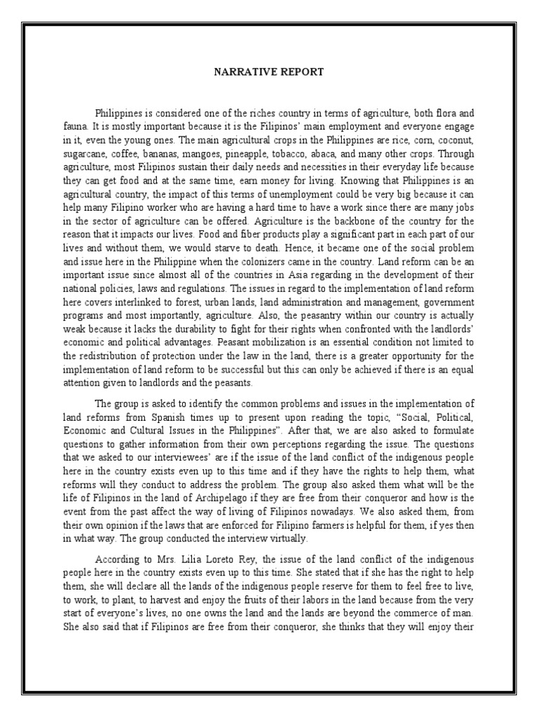 Narrative Report RPH | PDF | Philippines | Agriculture