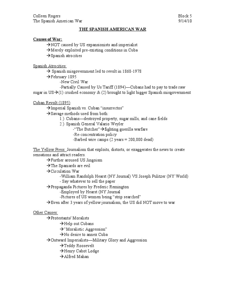 THE SPANISH AMERICAN WAR Notes | PDF | International Relations | Military